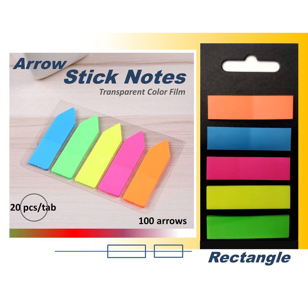 Stick Notes Sticky Notes PET Tab Arrow 5 Colors Transparent Film ...