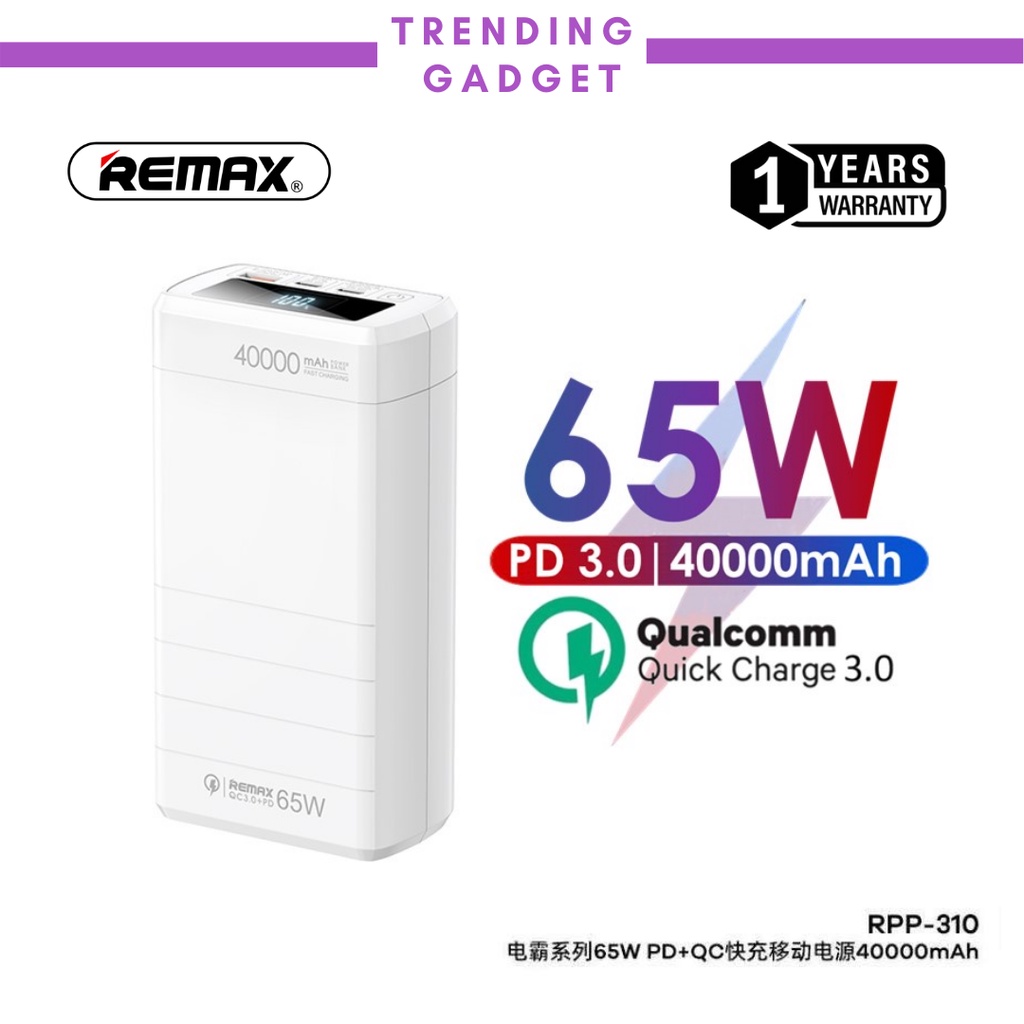[40000MAH] REMAX RPP-310 Dinba Series 65W PD+QC Two-Way Fast Charging 40000mAh Large Capacity ...
