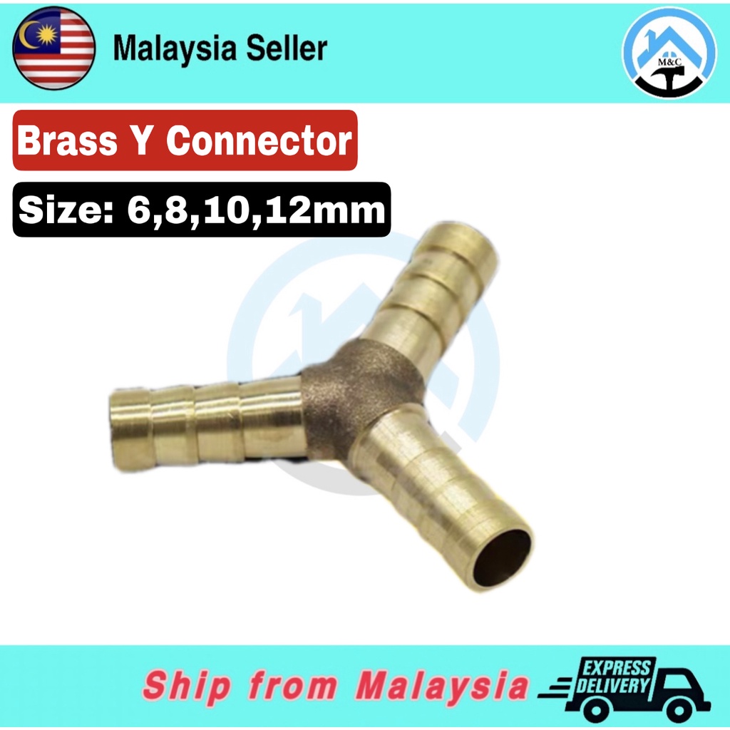 Brass Fitting Y Hose Join Hose ID: 6mm(1/4") ,8mm (5/16"), 10mm (3/8 ...