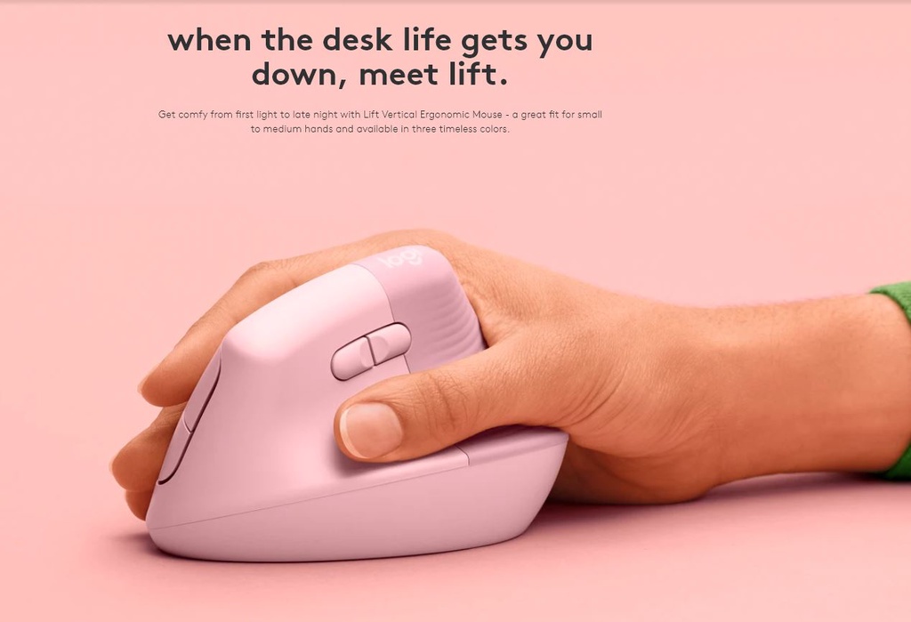 Logitech Lift Vertical Ergonomic Wireless Mouse ( Rose / Graphite ...