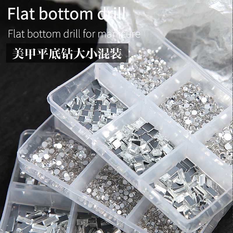 Influencer Nail Gems/Rhinestone Flat Bottom Diamond Size Mixed Glass ...