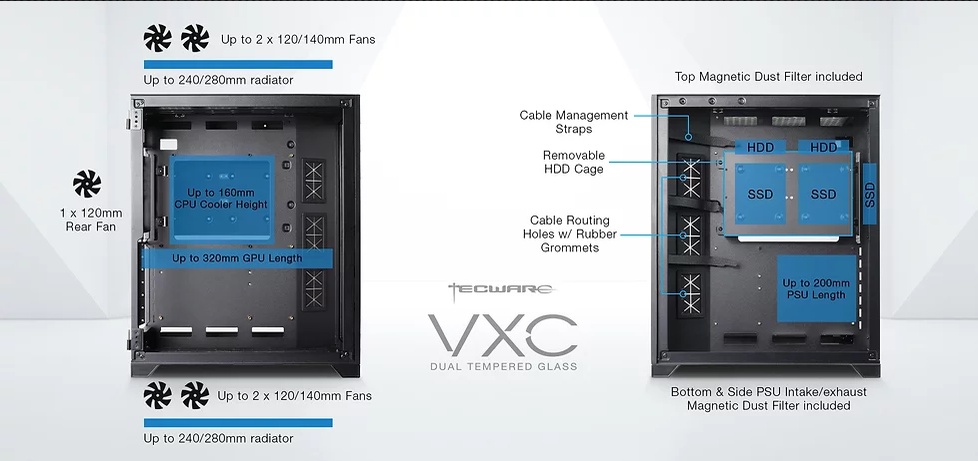 TECWARE VXC TG DUAL TEMPERED GLASS ATX GAMING CASE | Shopee Malaysia