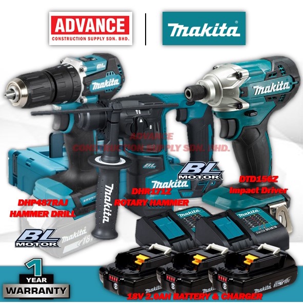 🔥SUPER VALUE🔥 MAKITA 18V Combo Set ( DHP482RAJ Hammer Drill / DHR171Z Rotary Hammer / DTD156Z ...