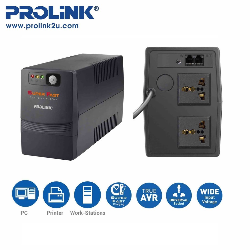 PROLiNK 850VA Super-Fast Charging UPS with AVR 2x Universal Output ...