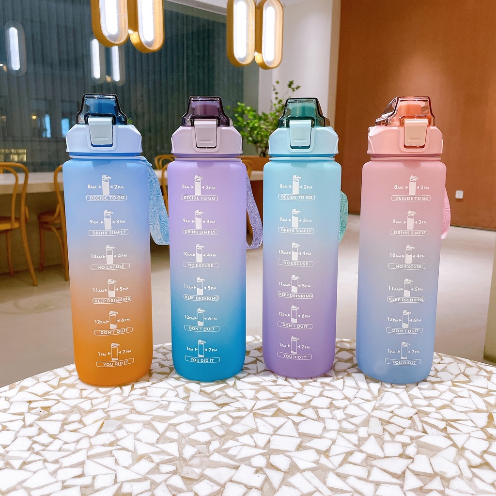 900ML Water Bottle with Lanyard Portable Gradient Color Plastic Sports ...