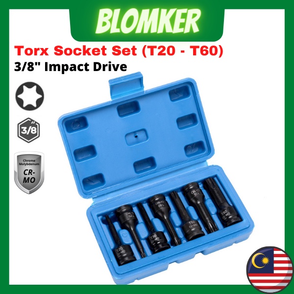 7Pcs/Set 3/8" Drive Impact Spline Bit Socket Set CR-MO Torx Head T20 ...