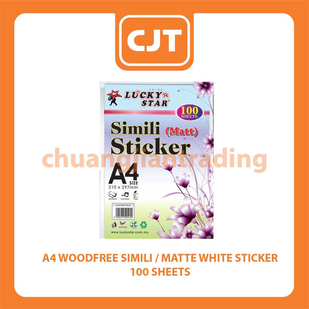 CJT A4 WOODFREE SIMILI Matt/ MATTE WHITE STICKER100 SHEETS / 10 sheets ...