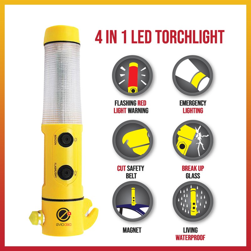 5 in 1 Emergency Torchlight Multifunction LED Flashlight Safety Hammer ...