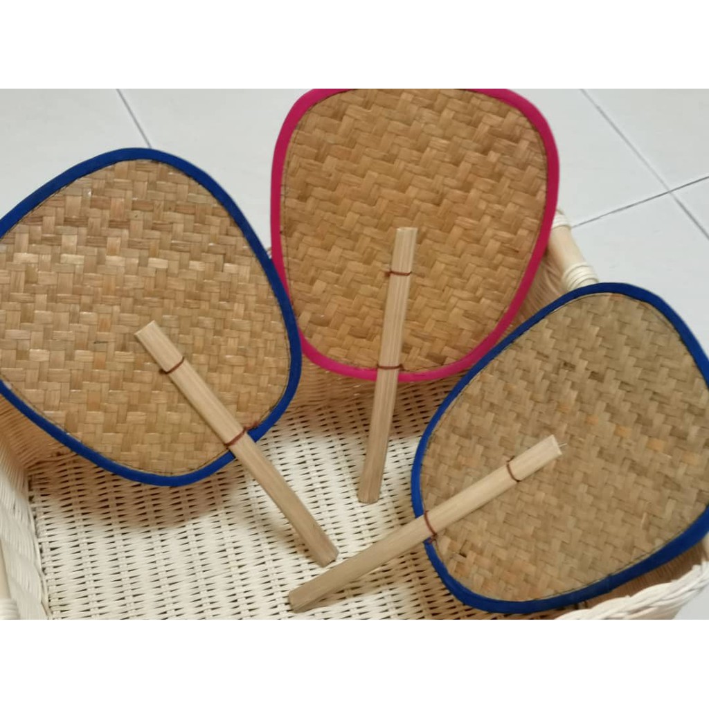 [Cheerfulbee] Asian Vintage Handmade Bamboo Fan Batik Fan Decor Art ...