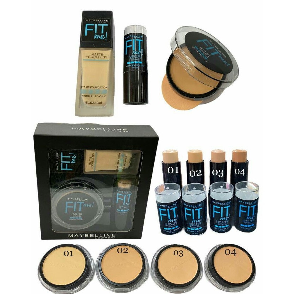 MAYBELLINE FIT ME MAKE UP SET 3IN1 Foundation+Concealer Stick+Powder ...