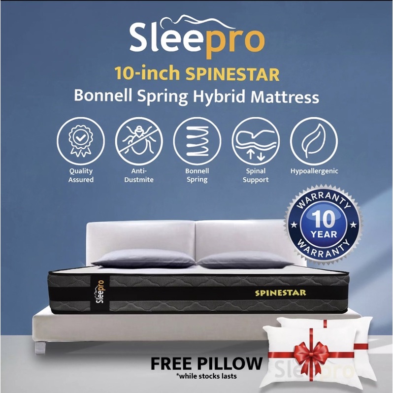 Sleepro Spinestar 10-inch Bonnell Spring Hybrid Mattress (Single / Super Single / Queen / King ...