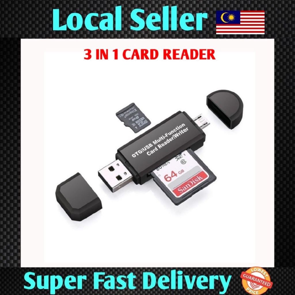 🔥Local Seller🔥 Card Reader 3 In 1 USB 2.0 OTG CardReader TF/Micro SD ...