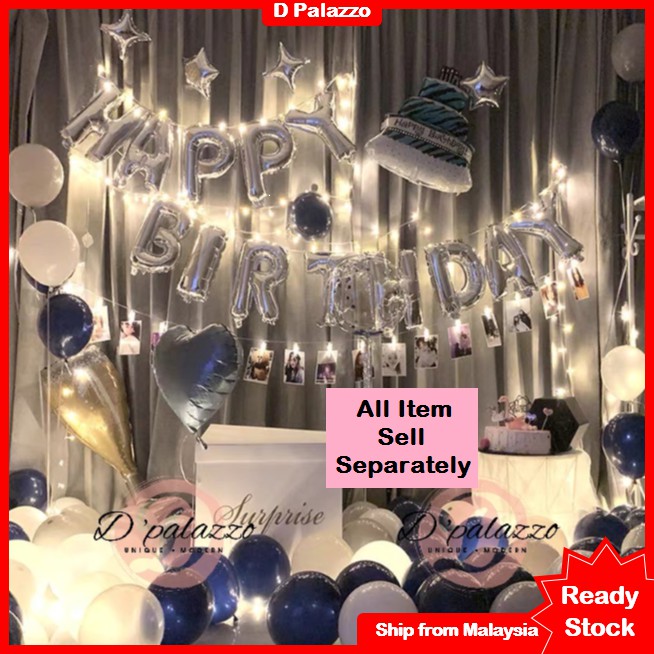 Happy Birthday Balloon VIP Set C Navy Blue White Theme Love Star Foil ...