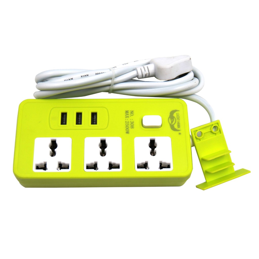308# Extension 3 USB Trailing Power Socket 3 Plug Socket 2500W 10A 1.8M ...