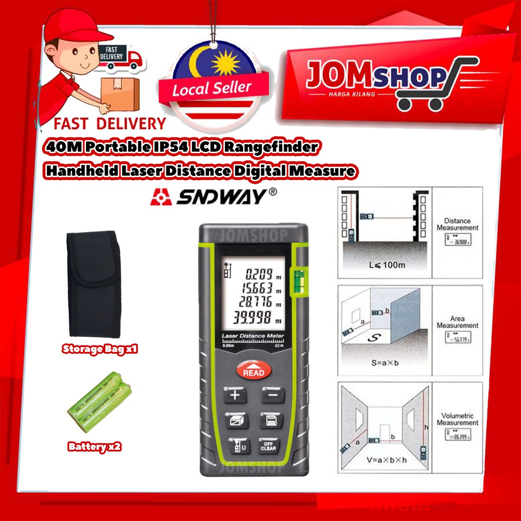 40M Digital Handheld Laser Distance Meter IP54 Portable LCD Rangefinder ...