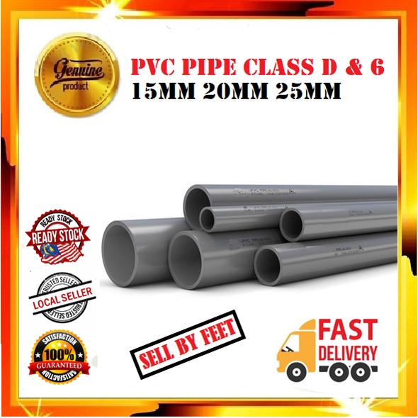 (Sell By Feet) Pvc Pipe Class D & Class 6 /Pvc Paip Air Kelabu 15mm 1/2" 20mm 3/4" 25mm 1 ...