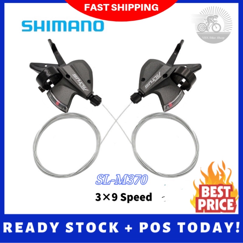 Shimano Altus M370 3x9 Speed Shifter Trigger Set SL-M370 w/inner Cable Shifter Left + Right ...