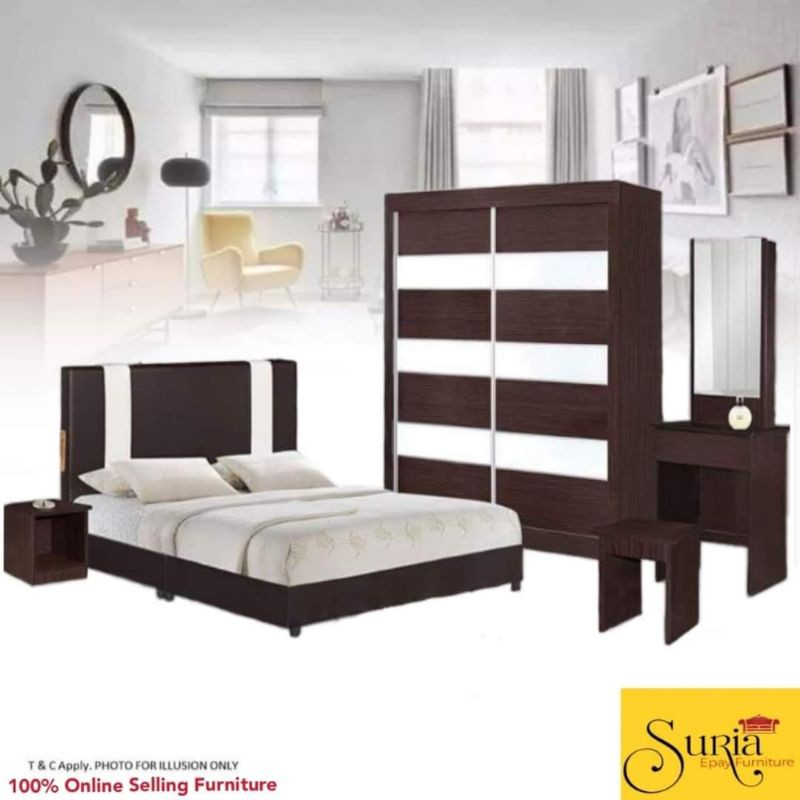 Suria - Package Brs 579 (Bedframe + Mattress + Wardrobe + Dressing ...