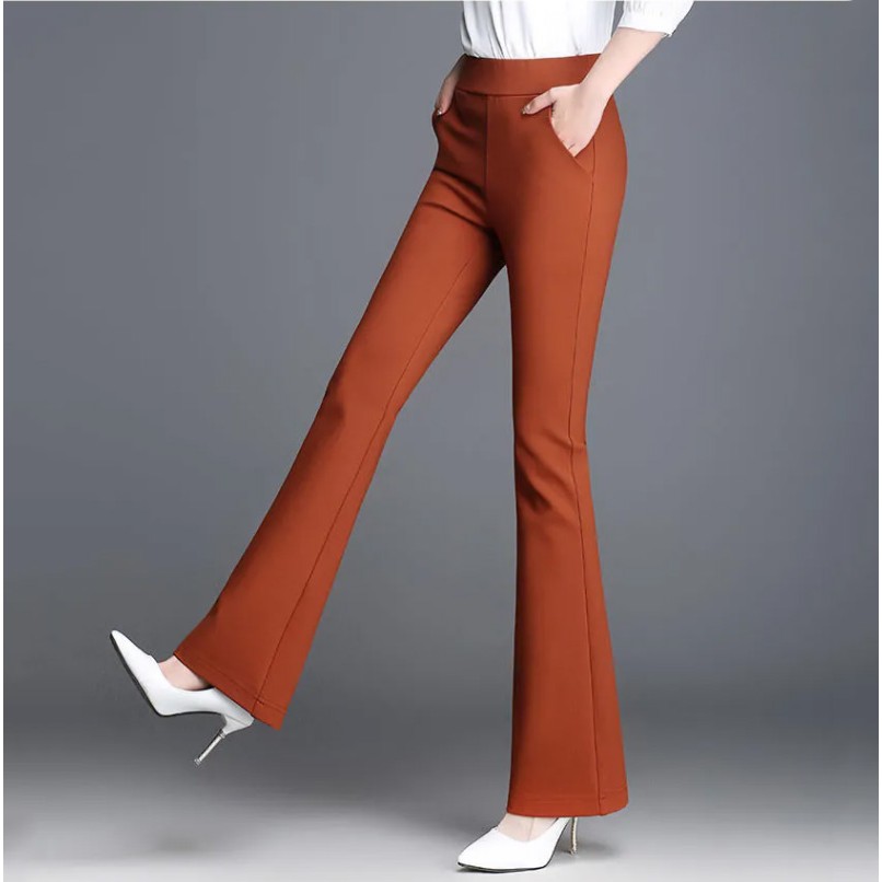 Plus Size S-3XL Bootcut Long Pants Women High Waist Flare Korean Style ...