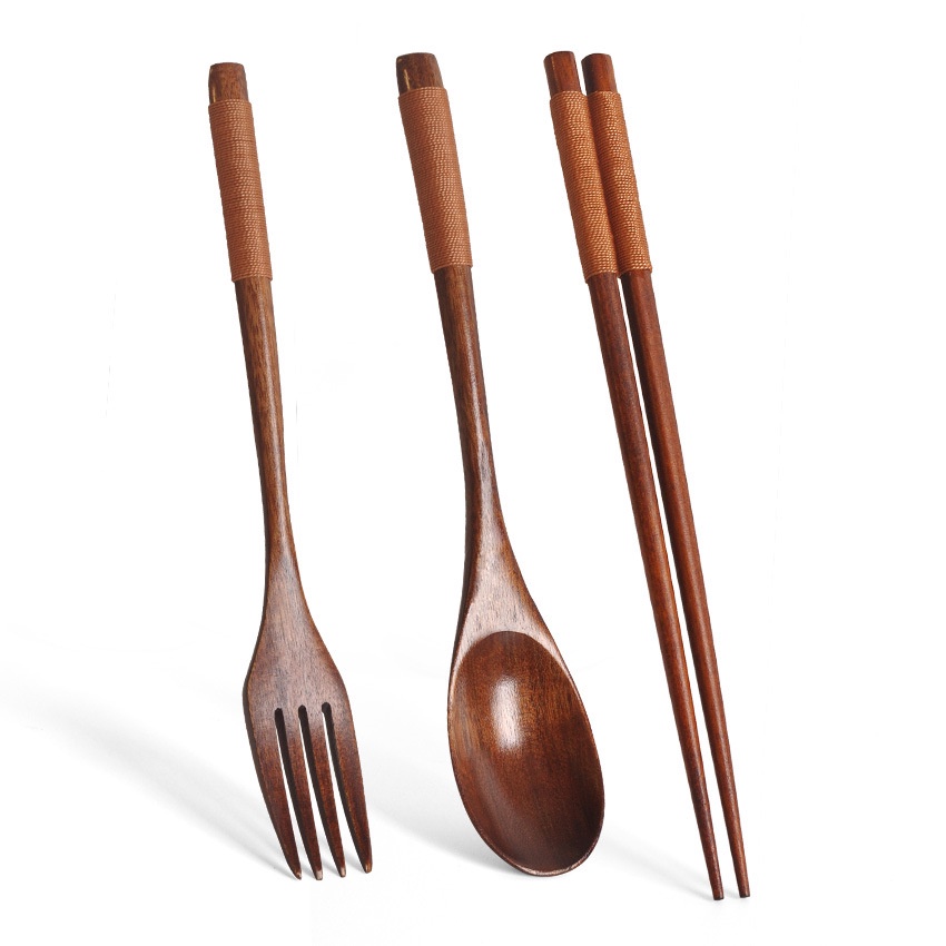 Wooden Spoon Fork Chopstick Set Mukbang Spoon Set Wooden Cutlery Wooden ...