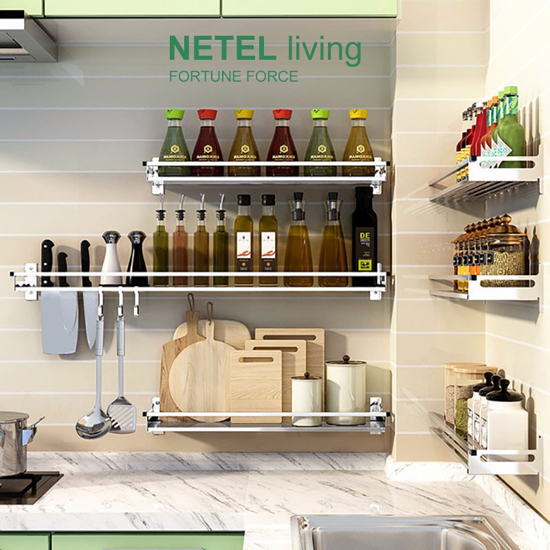 NETEL Kitchen Organizer Wall-Mounted Spice Rack 304 Stainless Steel ...