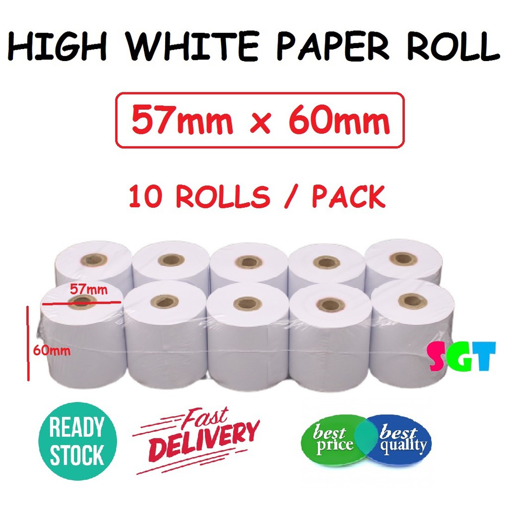 High White Paper Roll 57mm x 60mm - 10 Rolls / Pack | Shopee Malaysia
