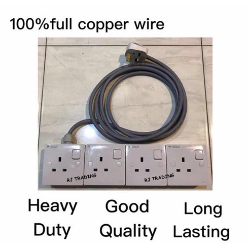 (READY STOCK)(0.5m-10m)HEAVY DUTY 4 way extension wire socket c/w FULL ...