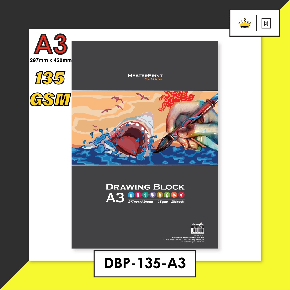 Masterprint A3/A2 Drawing Block (135/165/200gsm) DBP-135-A3/DBP-165-A3 ...