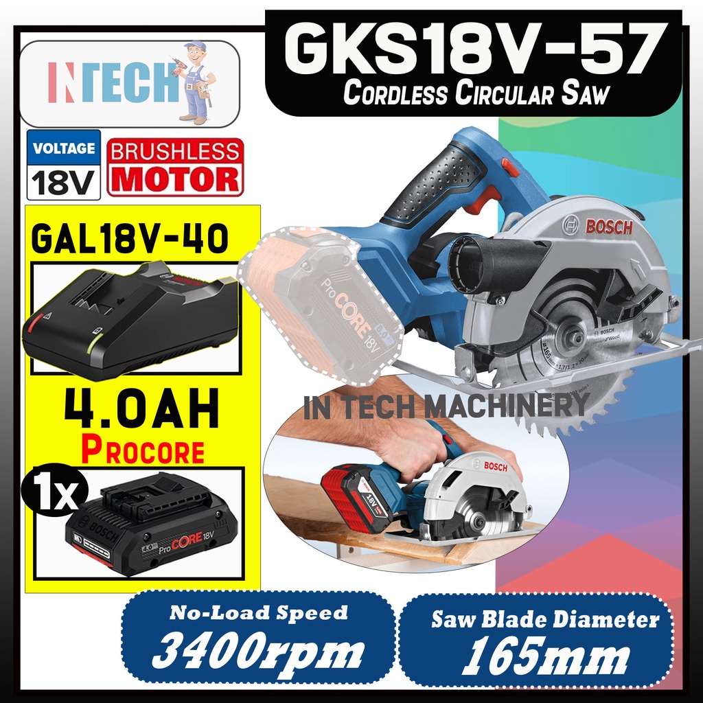 BOSCH GKS18V-57 CORDLESS CIRCULAR SAW C/W GAL18V-40 CHARGER + 1X ...