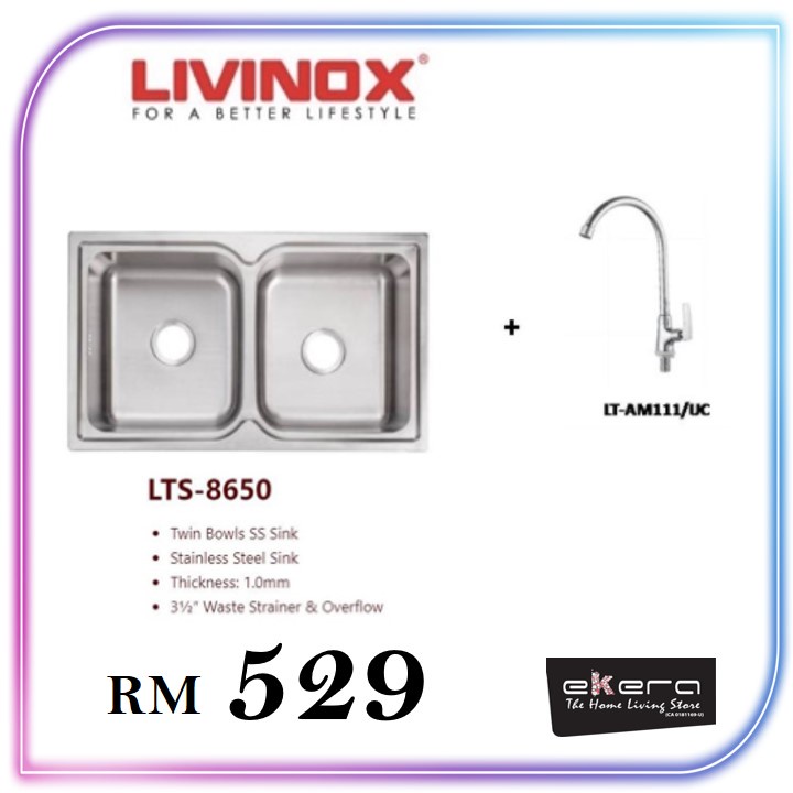 LIVINOX Topmount S/steel Sink LTS-8650 + Pillar Tap LT-AM111/UC ...