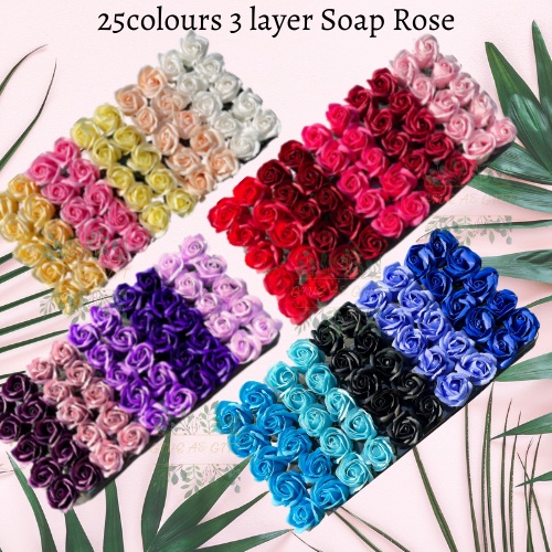 Ready Stock 20 colours 50pcs 3 layers soap flower soap rose Bunga Sabun ...