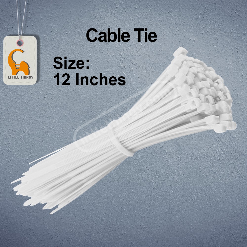 12 Inches (300mm) x 4.8mm 100pcs Nylon White Cable Tie PVC Management ...