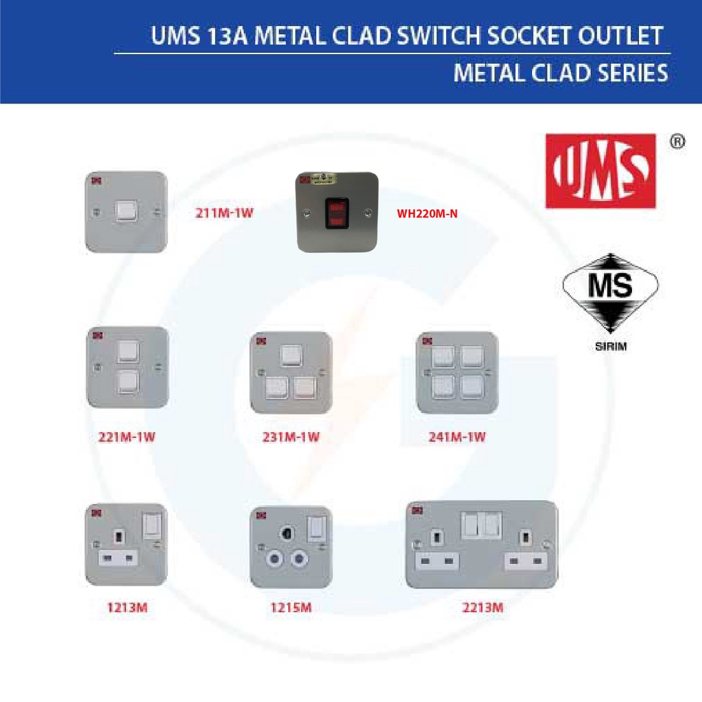 UMS 13A METAL CLAD SWITCH SOCKET OUTLET [1 Way] UMS 13A金属 开关插座[1路 ...