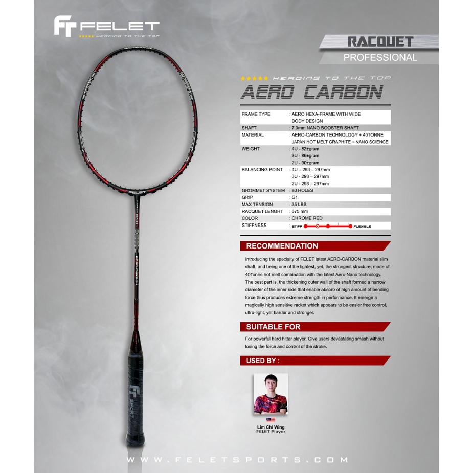 Felet Aero Carbon Badminton Racket Red Blue Gold Orange Aero Carbon ...