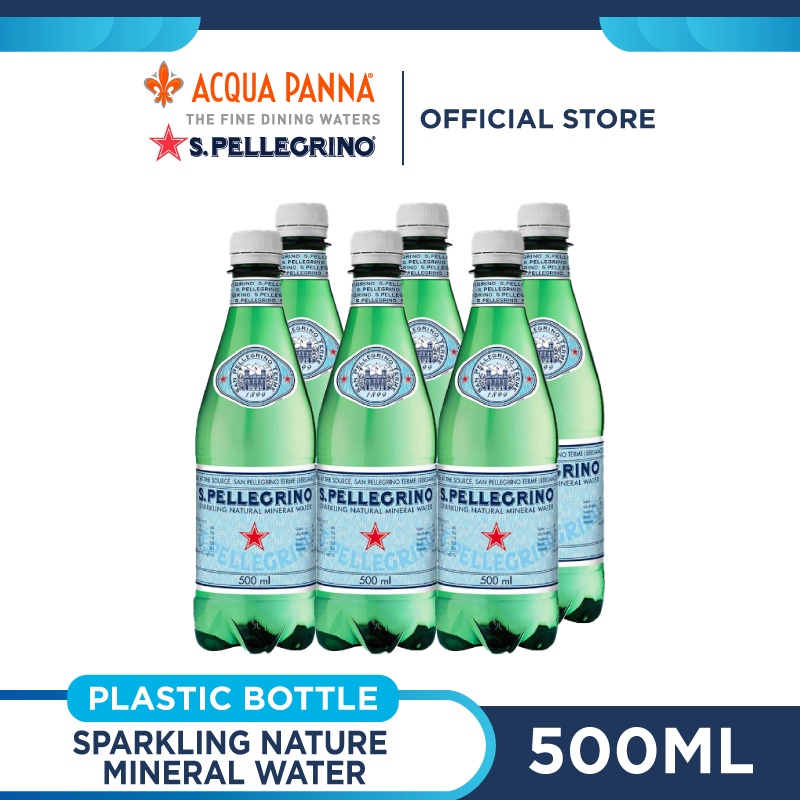 S.Pellegrino Sparkling Natural Mineral Water Plastic Bottle PET (500ml x 6 Plastic Bottles/Pack ...