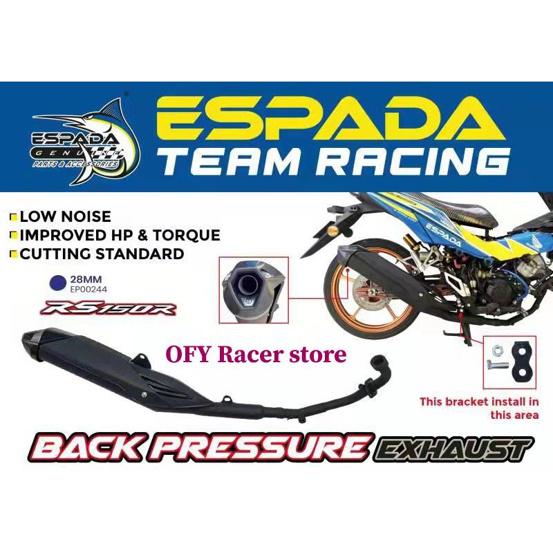 RS150 Exhaust pipe 28mm Espada / Rs150 back pressure Exhaust / 100% original ESPADA product ...