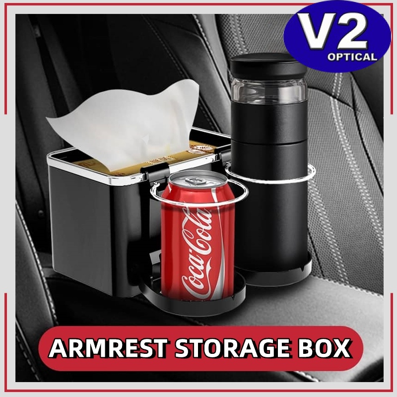 Car Armrest Storage Box Multifunctional Tissue Box Foldable Cup Holder ...
