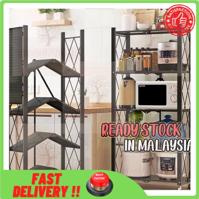 MULTI FUNCTION Foldable Stainless Steel Rack Wheeled Oven Kitchen ...