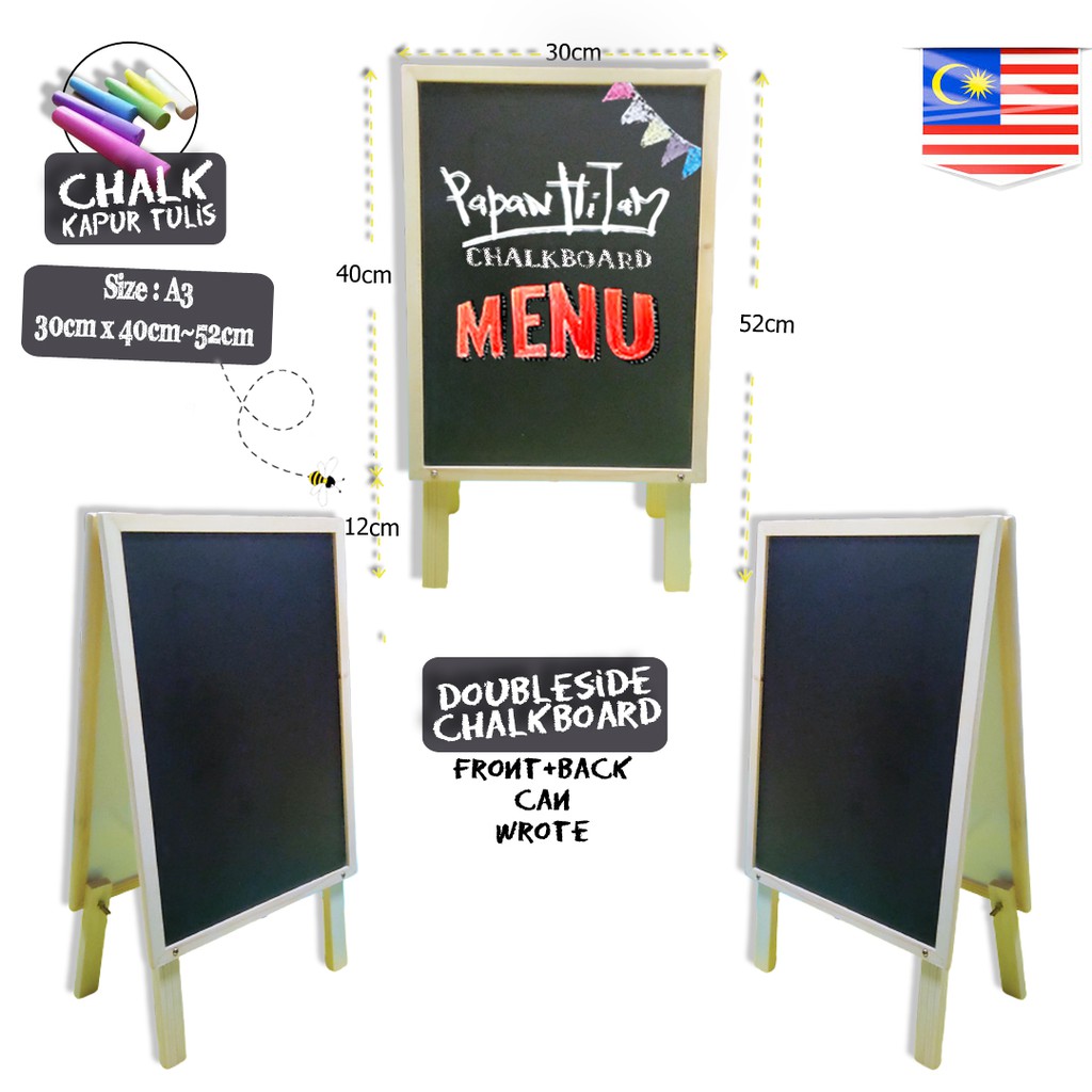 A3 (30cm*40cm~52cm) MENU CHALKBOARD Blackboard Papan Hitam (Frame ...
