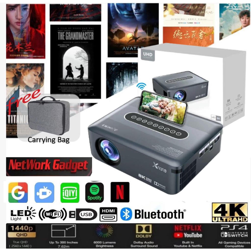 Wi-Link Portable Projector with 1080p Resolution Support 8K/4K Decoding ...