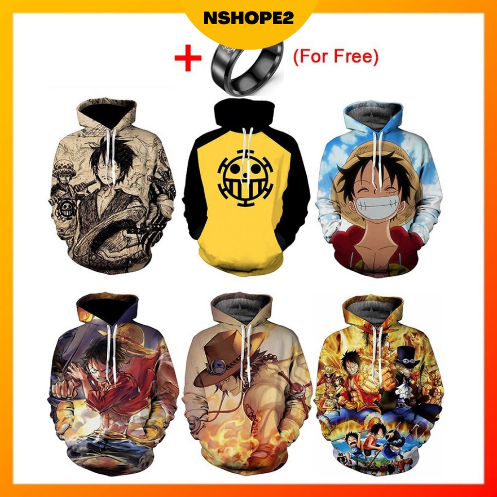 One Piece Hoodie 3D Printed Casual Hooded Sweater Luffy Jacket | Shopee ...