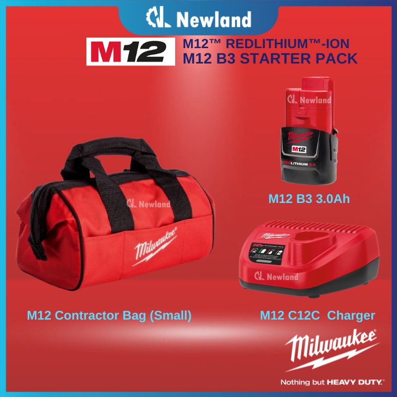 Milwaukee M12 Battery & Charger 2.0Ah / 3.0Ah / 4.0Ah / 6.0Ah Red ...