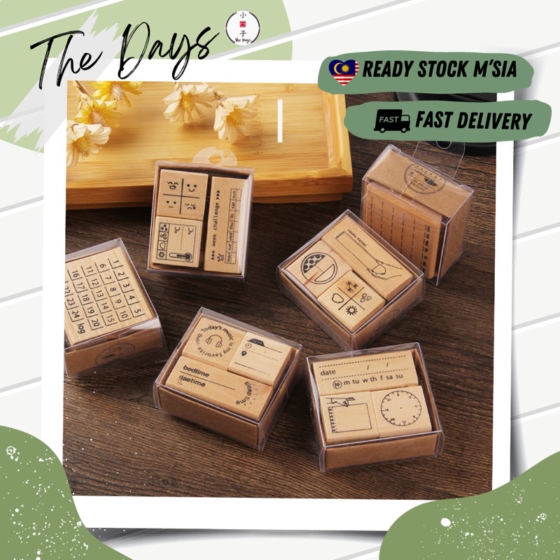 THE DAYS Wooden Cute DIY Diary Date Time Number Calendar Rubber Stamp ...
