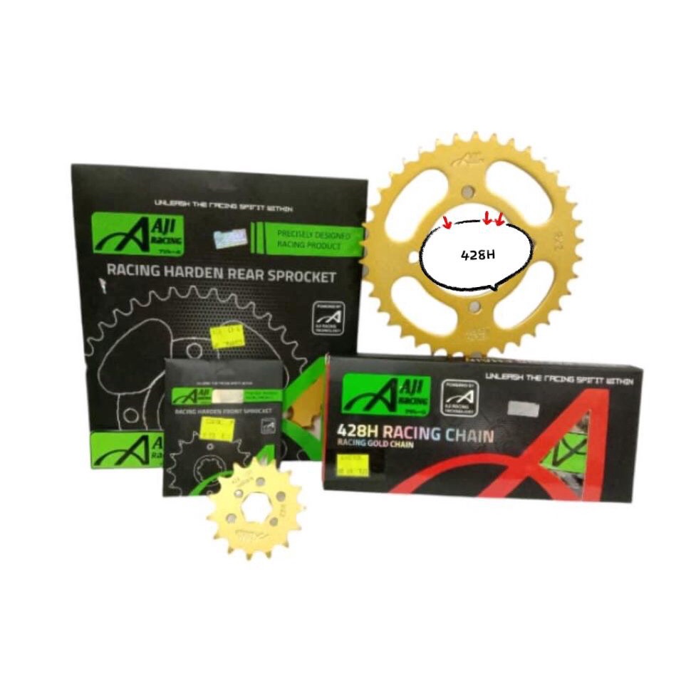 ( COMBO SET ) [4HOLE SPROCKET+ GOLD CHAIN] 428H LC135 / RXZ / Y125 Aji ...