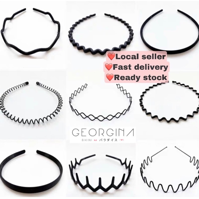 1Pc headband black hairband metal wave spring cekak rambut besi unisex ...