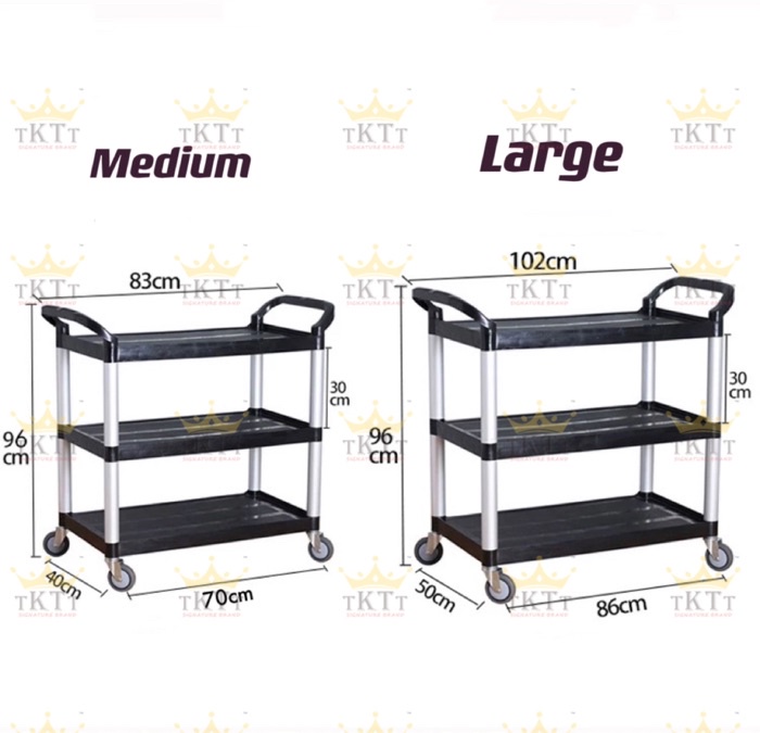 TKTT ™️ 3 Tiers Plastic Multifunctional Cart Food Court Trolley ...