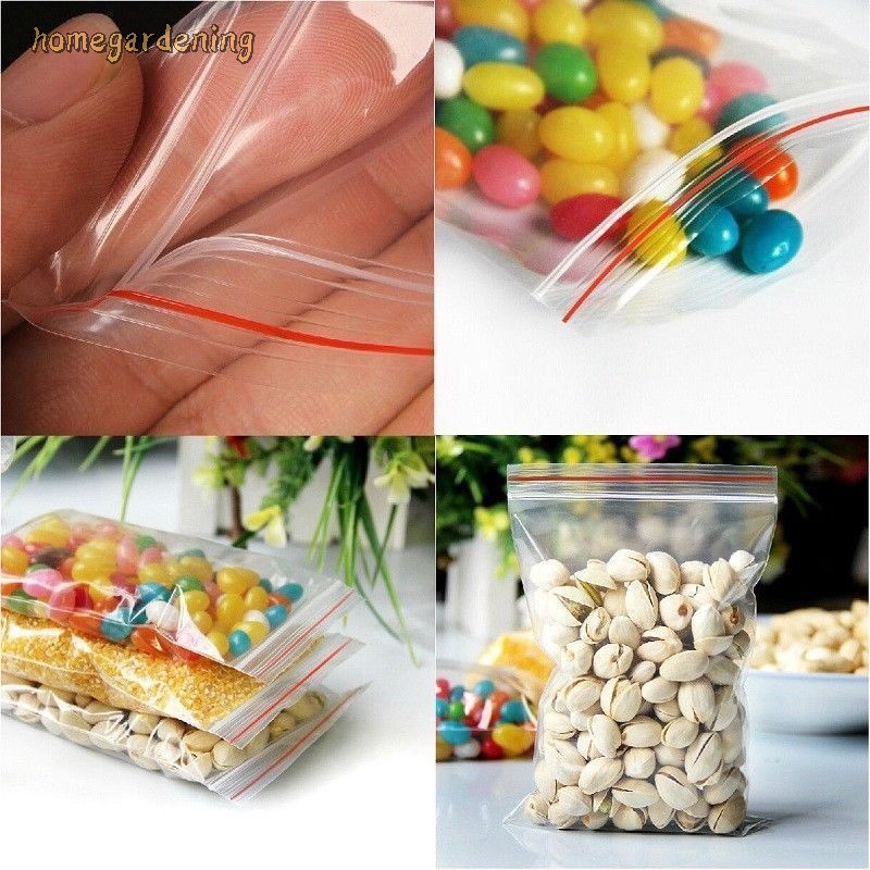 100 Pcs Clear Plastic Zip Resealable Ziplock Packing Storage Bag Food ...
