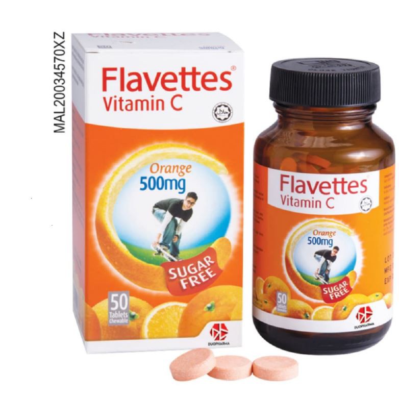 FLAVETTES VITAMIN C SUGAR FREE 500mg 50 Tablets (Orange Flavor) Tablets ...