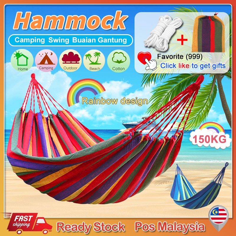 BIG 🌈Rainbow Hammock Outdoor Canvas Fabric Camping Striped Hammocks ...