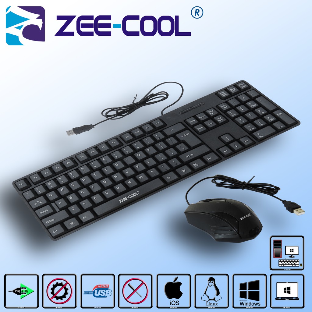Zee-Cool KM2 USB Wired Keyboard Combo Set (USB Mouse + USB Keyboard ...